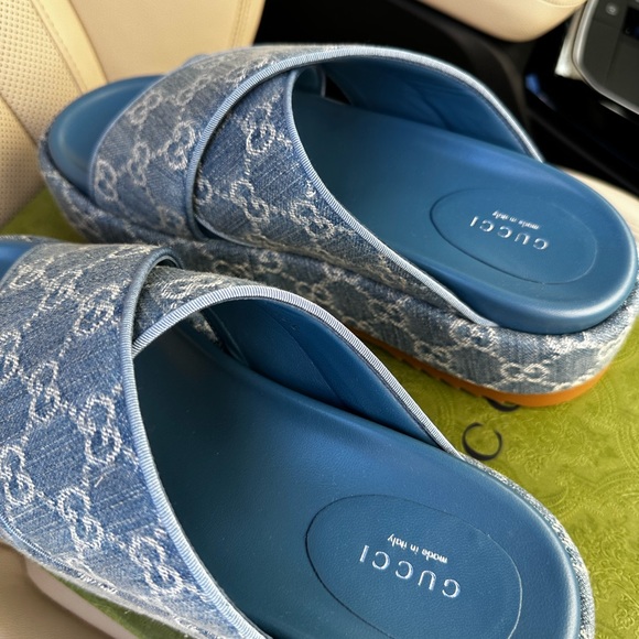 Gucci | Shoes | Gucci Womens Denim Platform Slide Sandals Light Blue Sz ...